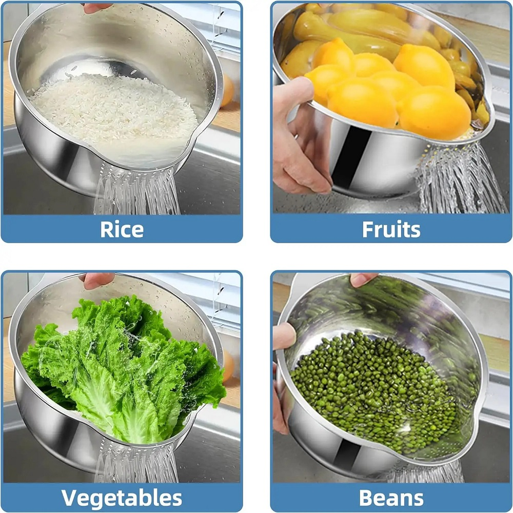 Stainless Steel Washing Bowl Strainer With Side Drainer - Rivon Online Shop