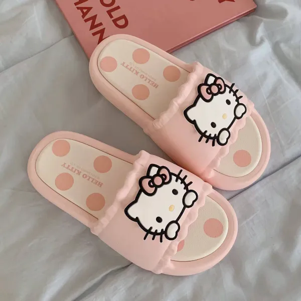 Cream White Hello Kitty Sakura Pink Hello Kitty SLIPPERS - Floras Life