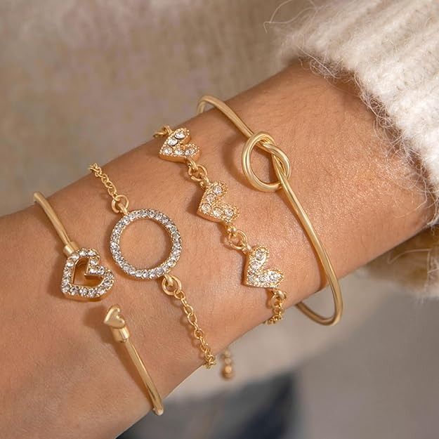 Gold Heart Boho Gold Bangle Bracelet (4 Pcs) - Choosy Shop