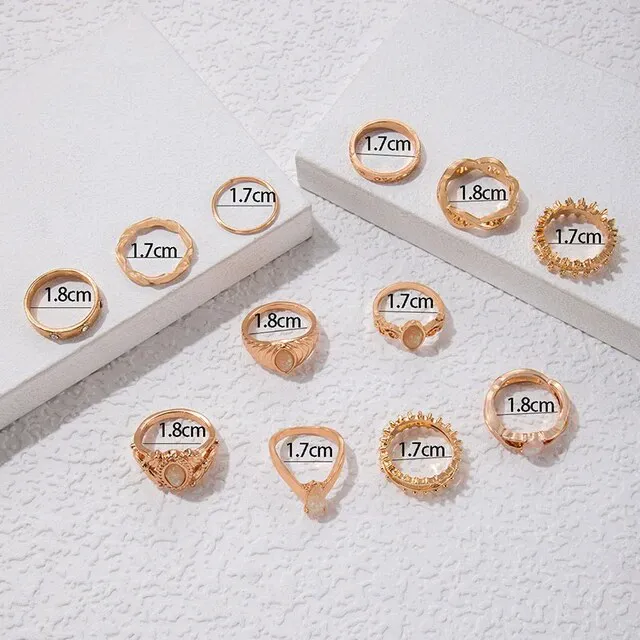12Pcs Tocona Golden Eggstone Drop Finger Ring Set - Only 99 Shop BD