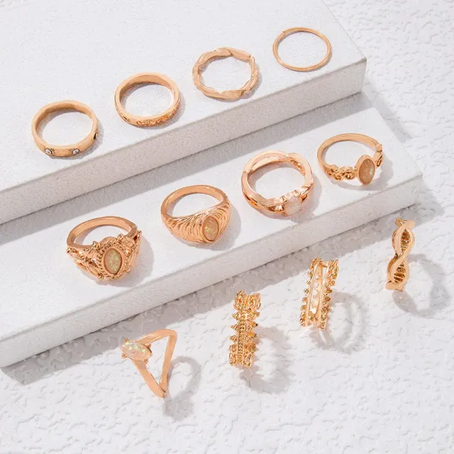 12Pcs Tocona Golden Eggstone Drop Finger Ring Set - Only 99 Shop BD