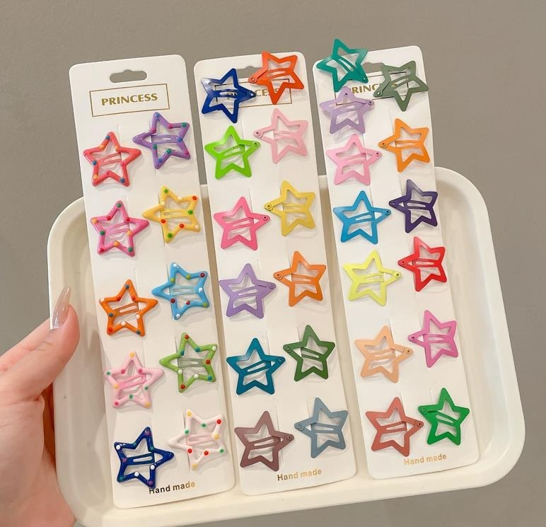 Sparkly Star Shaped Hair Clips Multicolour (12 Pc) - Rivon Online Shop