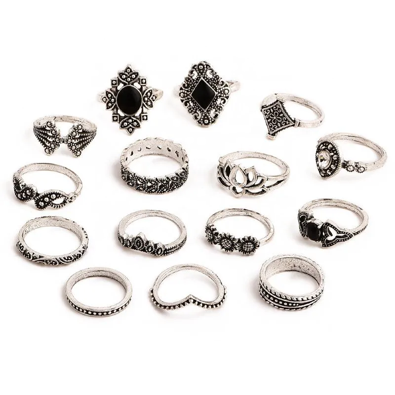 15 Pcs Black Finger Ring Set - Only 99 Shop BD