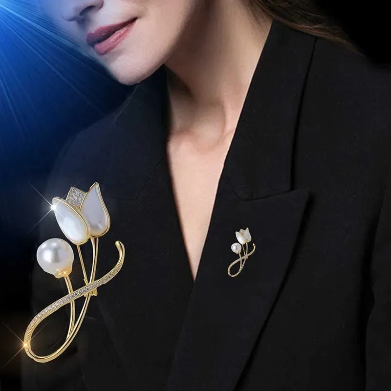 Pearl Tulip Flower Hijab Brooch / Hijab Pin - Only 99 Shop BD