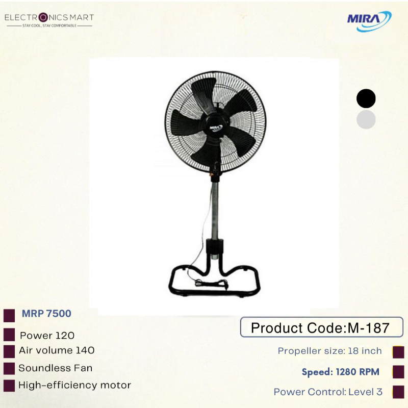 MIRA Stand Fan 18 Inch M-187 Black - ELECTRONICS MART