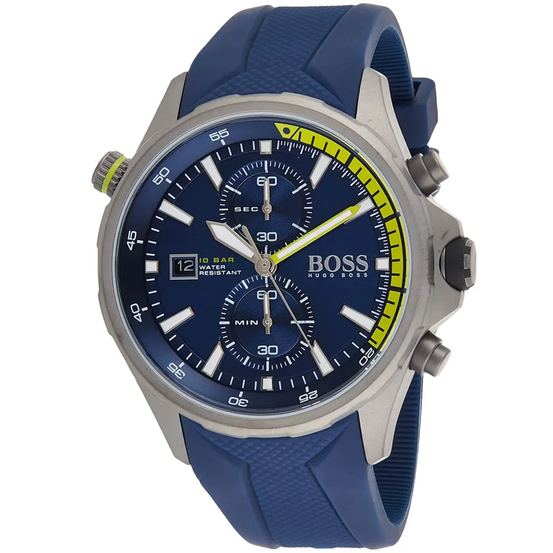 HUGO BOSS Globetrotter Blue Silicone Strap Blue Dial Chronograph Quartz ...
