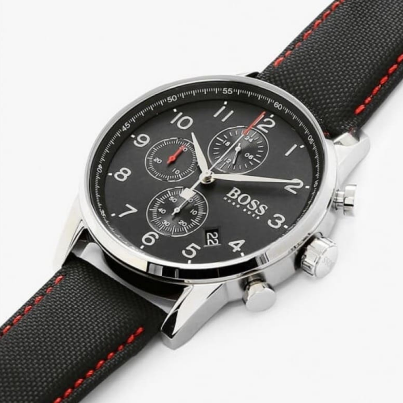 Hugo Boss Navigator Black Dial Black Leather Strap Watch - Elite Club