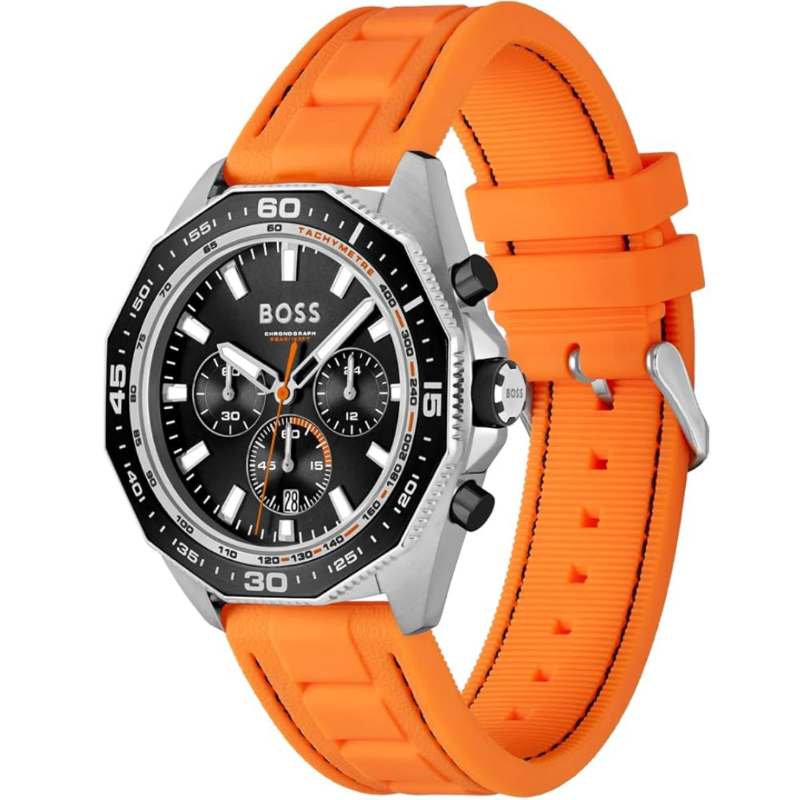 Hugo Boss Energy Chronograph Quartz Black Dial Orange Rubber Strap ...