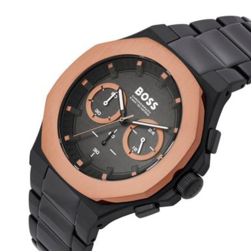 Boss Taper Men's Black Chronograph Leather Watch - My Watch