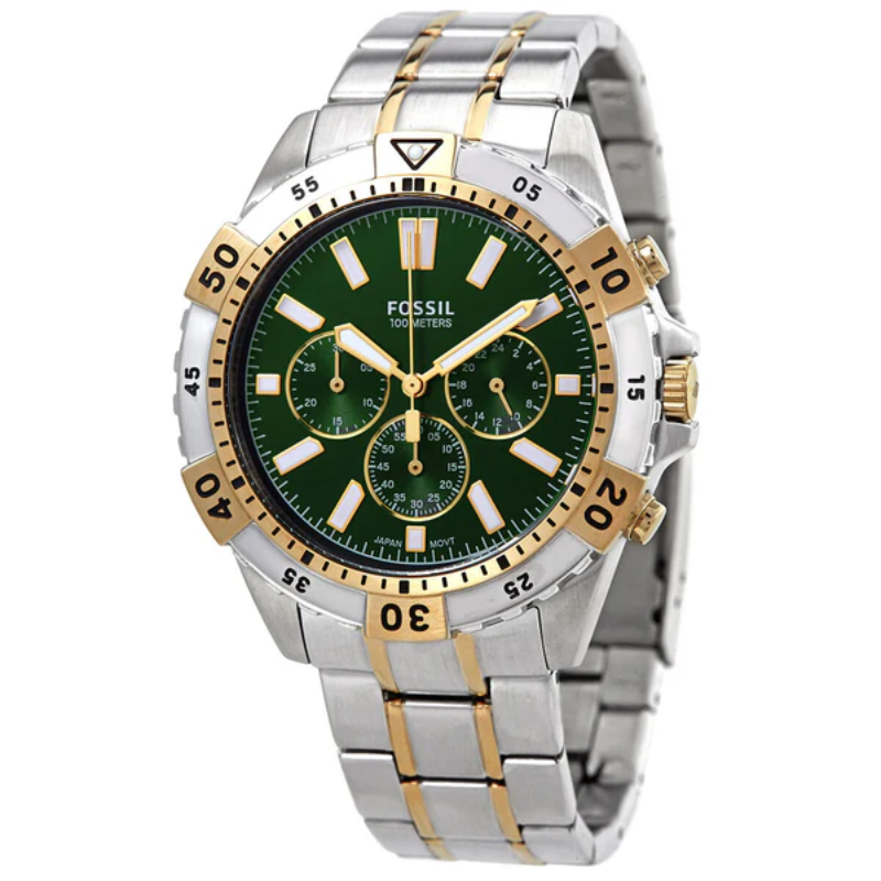 Fossil Garrett Chronograph Green Dial Two Tone Steel Strap Watch for ...